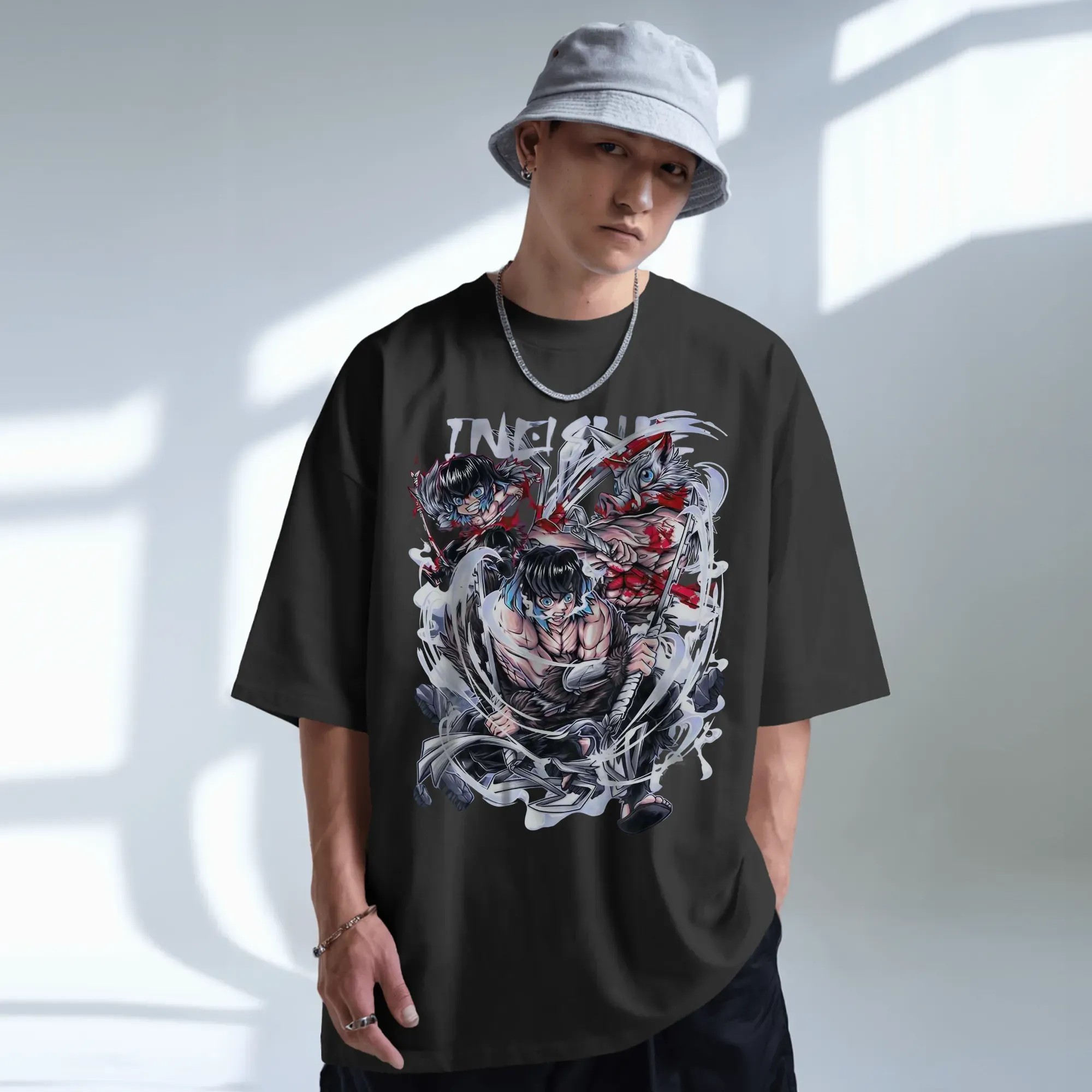Demon Slayer Inosuke 3 Forms Boar Mask Human Face Battle Anime T Shirt ...